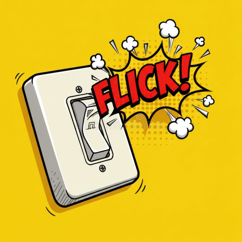 Cartoon Illustration of a Light Switch with Flick Text Stock ...