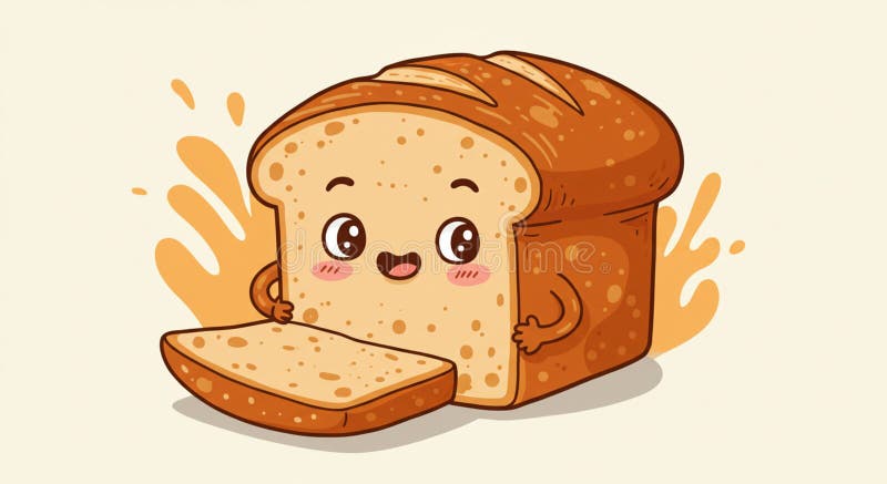 Cartoon Illustration of a Loaf of Bread with a Cute Face and Arms. the ...