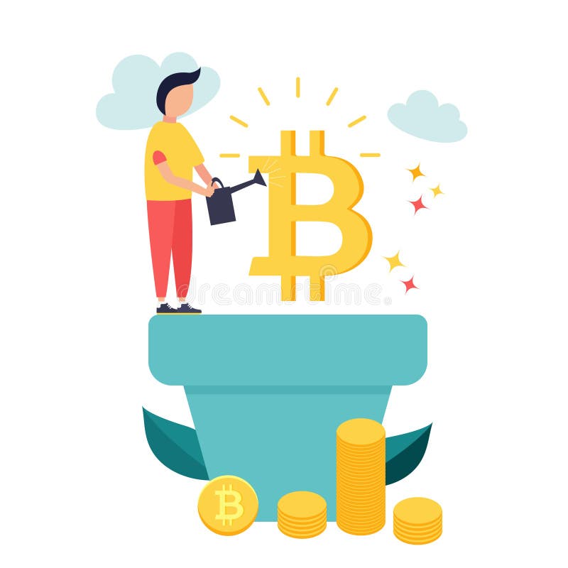 Cartoon Illustration.Man Growing Bitcoins Stock Vector - Illustration ...