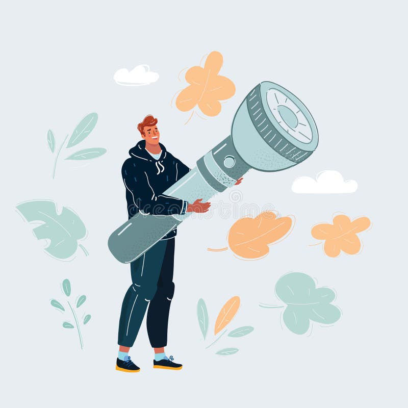 Cartoon Illustration of Man Hold Big Giant Torch Light Stock Vector ...