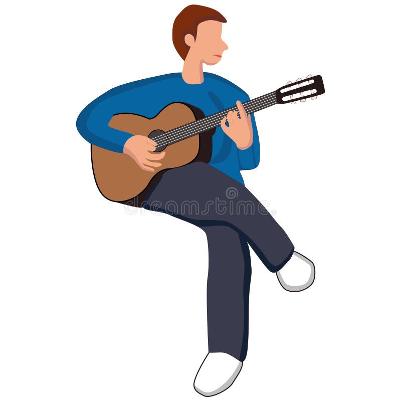 Cartoon Illustration of Man Playing Acoustic Guitar Stock Vector ...