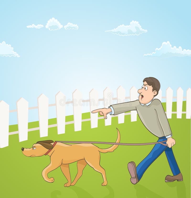 Cartoon Illustration with Man Teaching His Dog Stock Vector ...