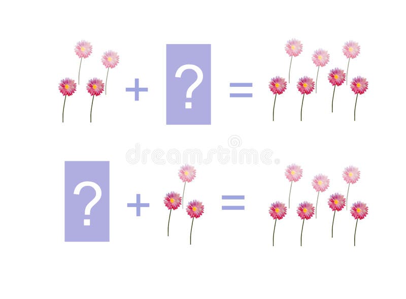 Cartoon Illustration of Mathematical Addition. Examples with Flowers ...