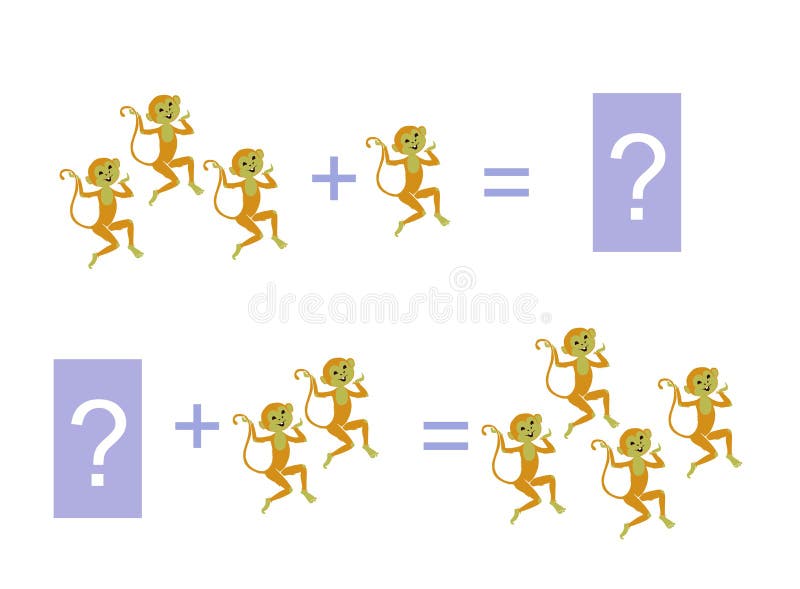 Cartoon Illustration of Mathematical Addition. Examples with Monkeys ...