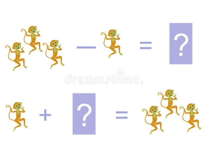 Cartoon Illustration of Mathematical Addition and Subtraction. Examples ...