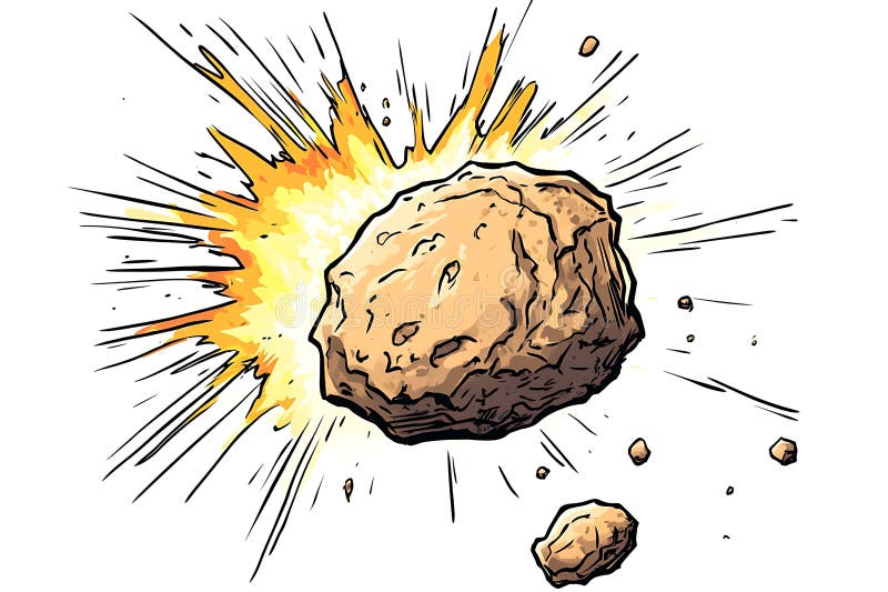Cartoon Illustration of a Meteor Shower with Exploding Impact Stock ...