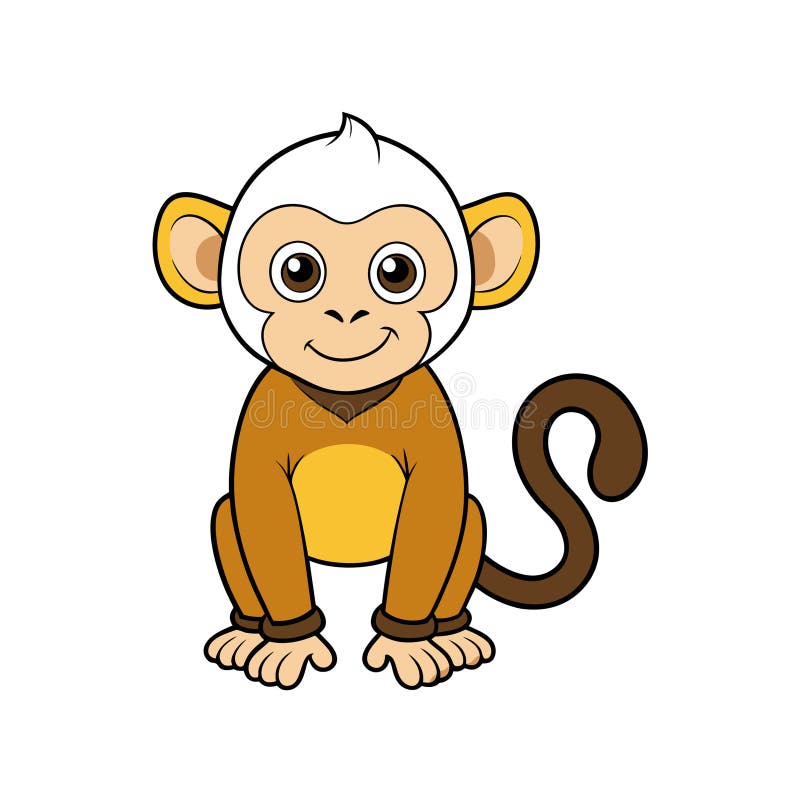 Cartoon Monkey Sitting with Friendly Expression on White Background ...