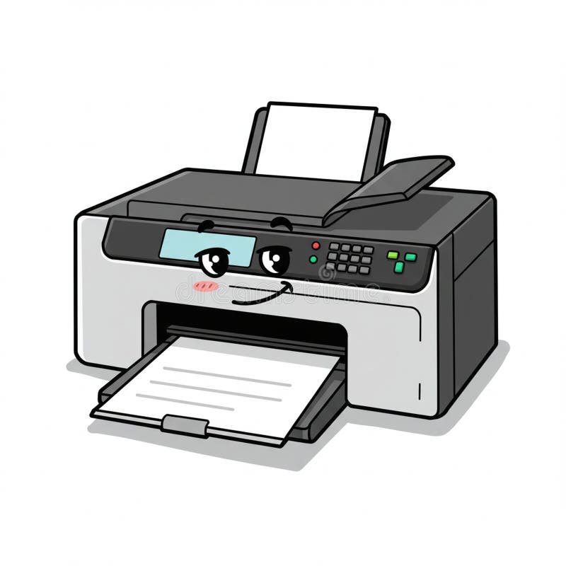 Cartoon Illustration of a Multifunction Printer with Human-like ...
