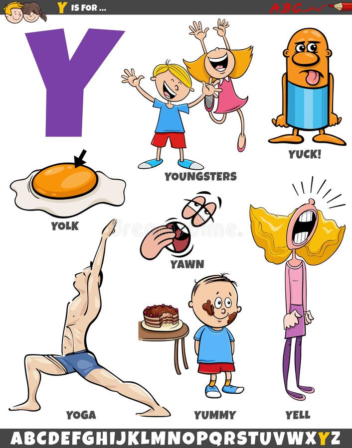 Letter Y Set with Cartoon Objects and Characters Stock Vector ...