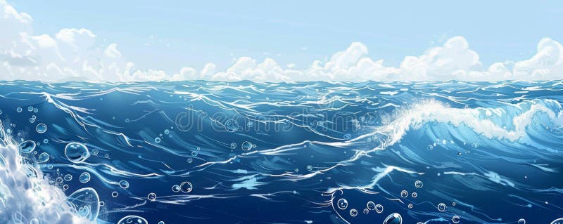 Cartoon Illustration of Ocean Waves Stock Image - Image of underwater ...