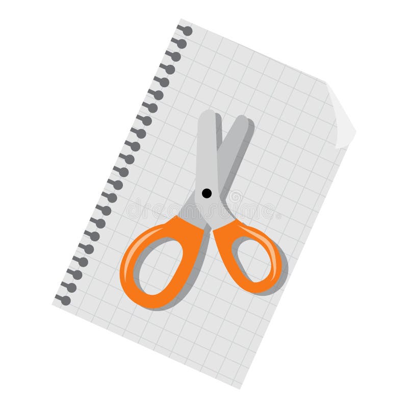 Cartoon Illustration of an Orange Kid Scissors on the Paper Stock ...