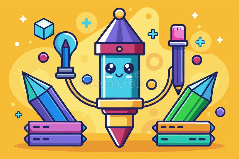 Cartoon Illustration of a Pen Tool with a Smiley Face, Pen Tool ...