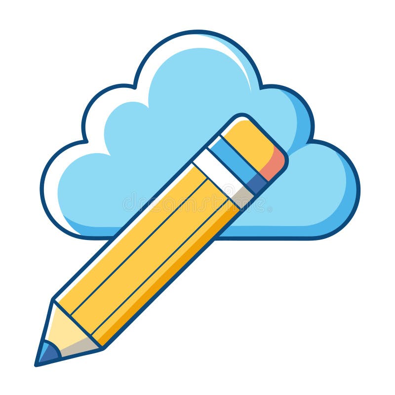 Cloud-Based Writing: Cartoon Pencil with Cloud Symbolizing Digital ...