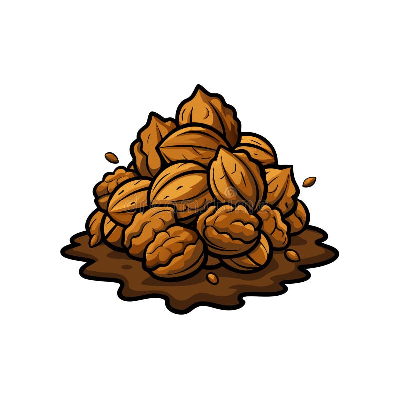 Cartoon Illustration of Pile of Walnuts on White Background Stock ...