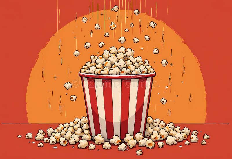 Cartoon Illustration of a Popcorn Bucket Overflowing with Popcorn Stock ...