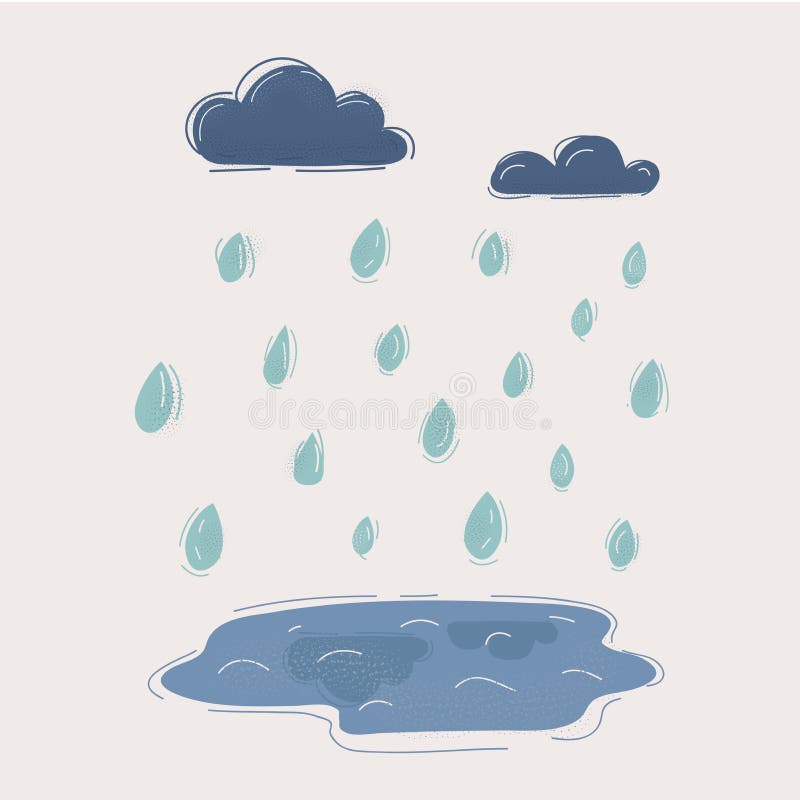 Cartoon Illustration of Rain Drops, Clouds and Puddle on White ...