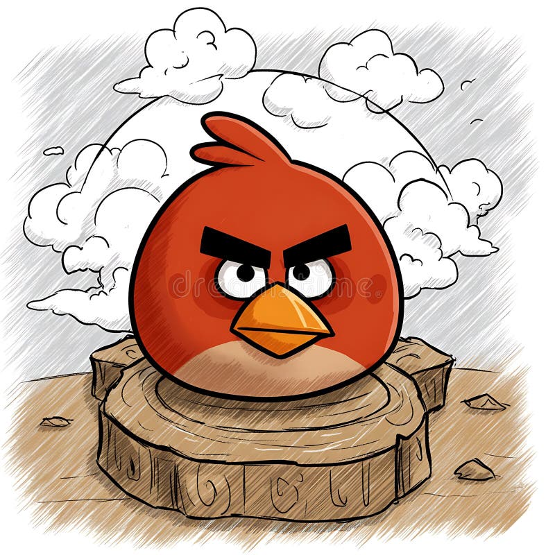 Cartoon Illustration of a Red, Round Bird with an Angry Expression ...