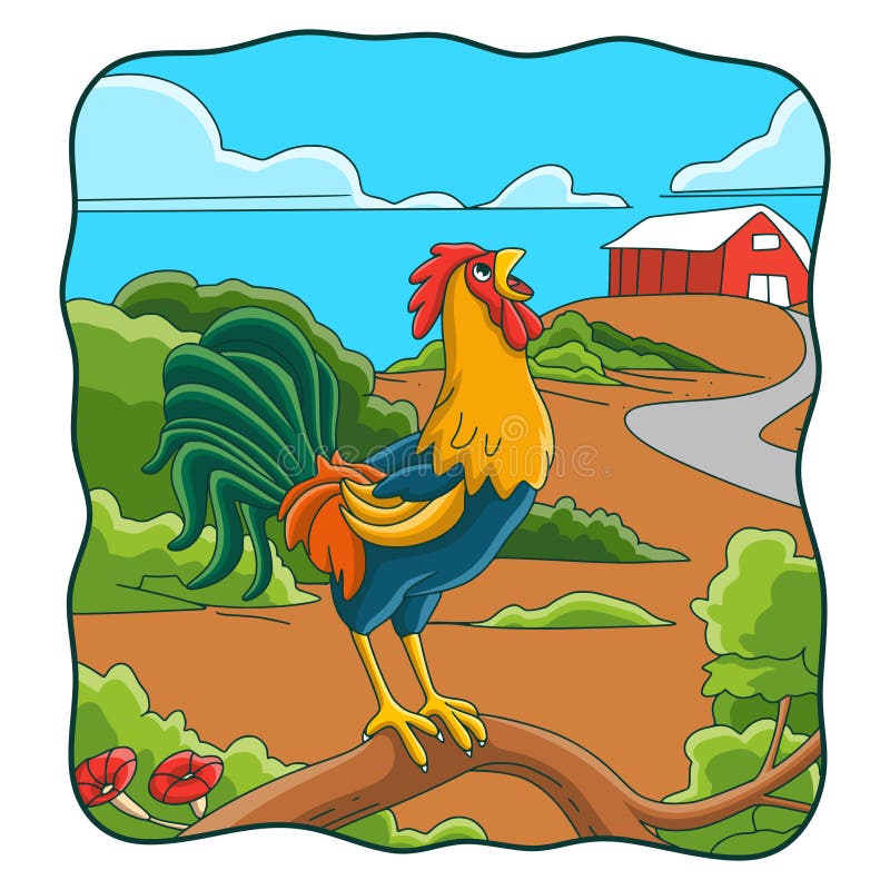 Cartoon Illustration the Rooster Crows Stock Vector - Illustration of ...
