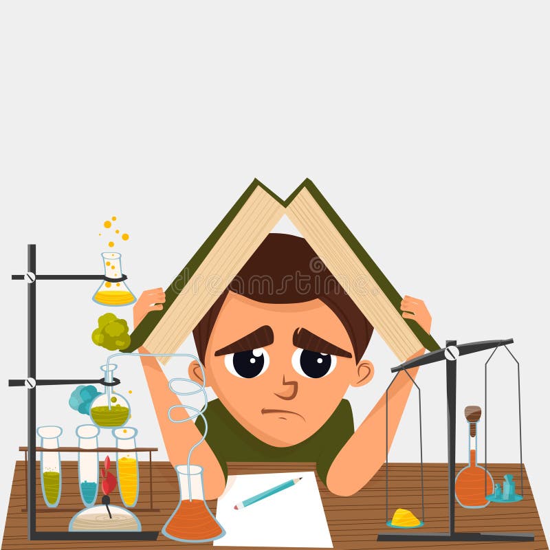 A Cartoon Illustration of a School Student in Chemistry Class. Vector ...