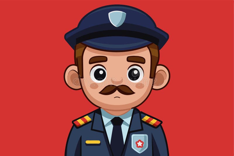 A Cartoon Illustration of a Security Guard with a Blue Uniform and a ...