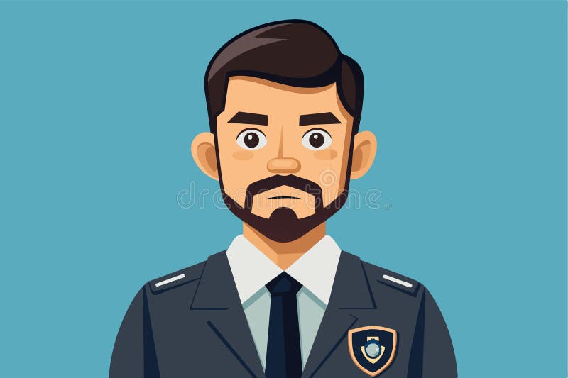 A Cartoon Illustration of a Security Guard with a Serious Expression ...