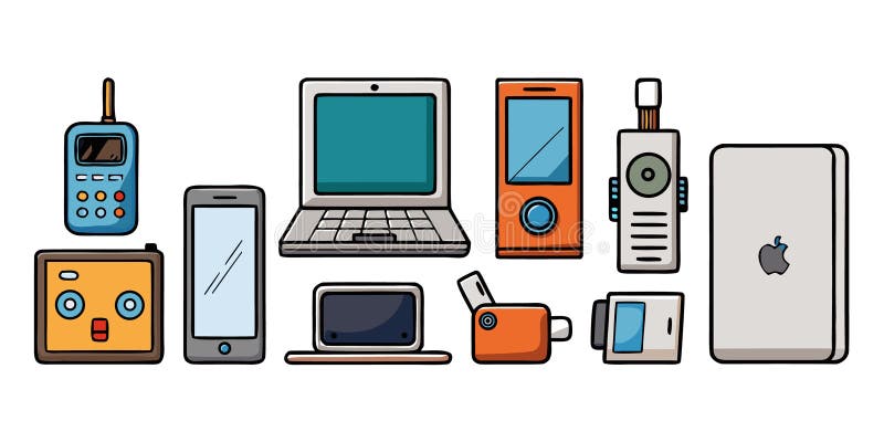Evolution of Technology Gadgets Cartoon Illustration on Transparent ...