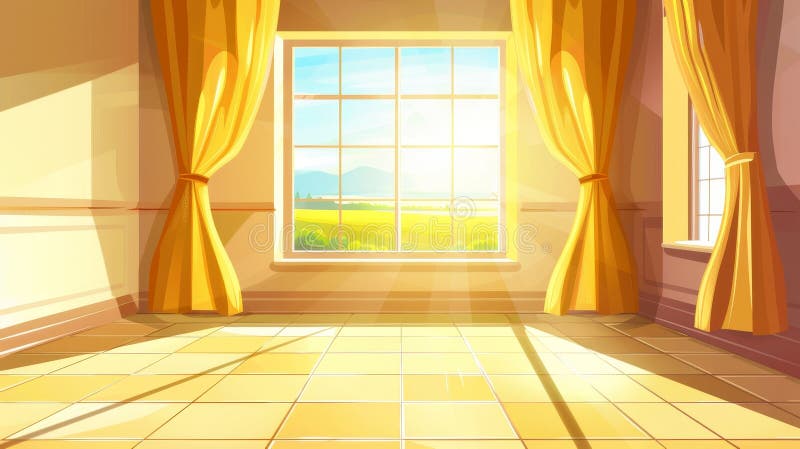 Cartoon Illustration Showing an Empty Kitchen Room with a Tiled Floor ... Cartoon Illustration Showing an Empty Kitchen Room with a Tiled Floor ...