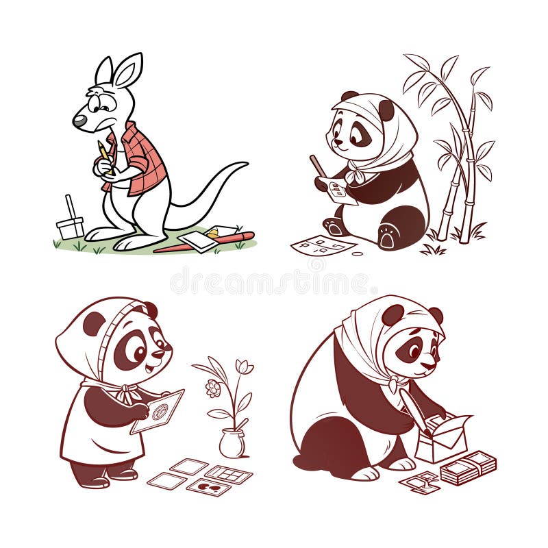Cartoon Kangaroo and Panda Evolution Drawing Concept Stock Vector ...
