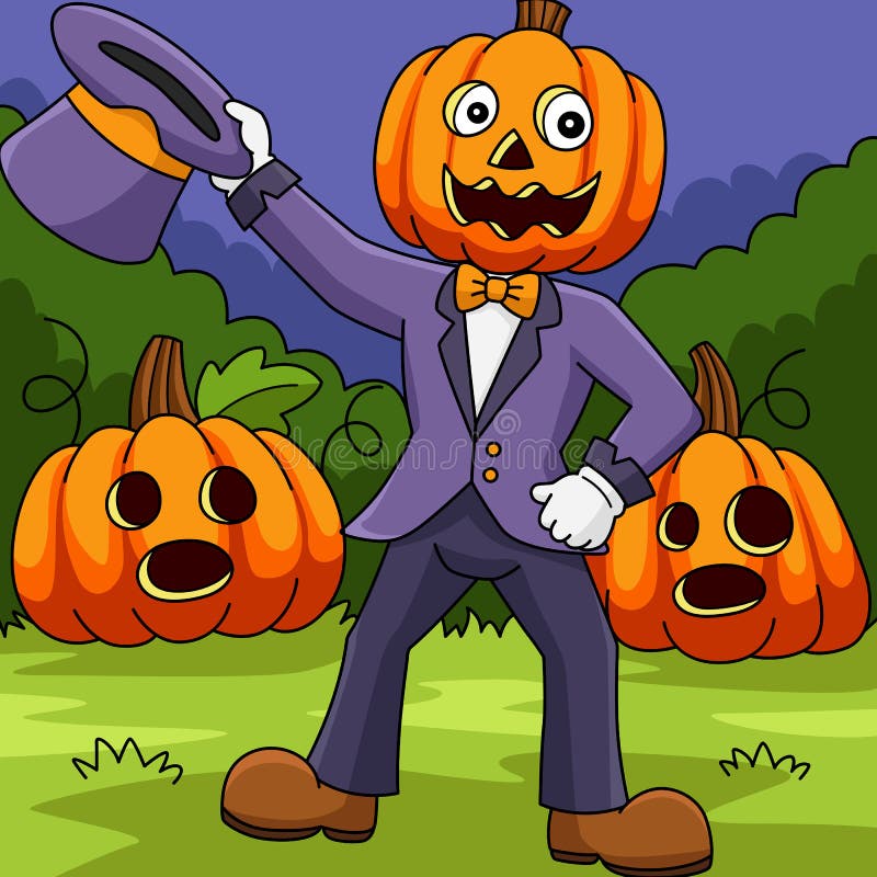Pumpkin Head Man Halloween Colored Illustration Stock Vector ...