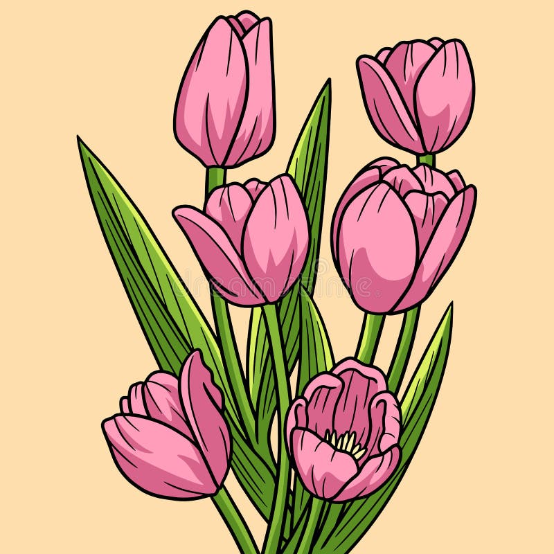 Tulip Flower Colored Cartoon Illustration Stock Vector - Illustration ...