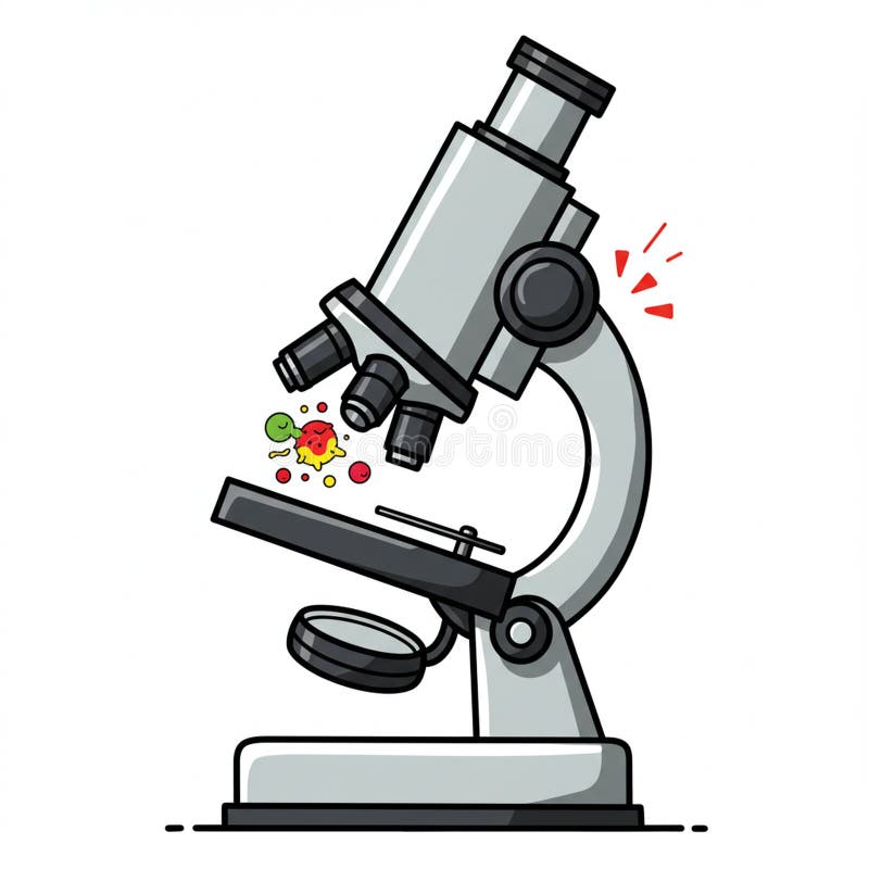 Cartoon Illustration of a Silver Microscope with Adjustable Knobs ...