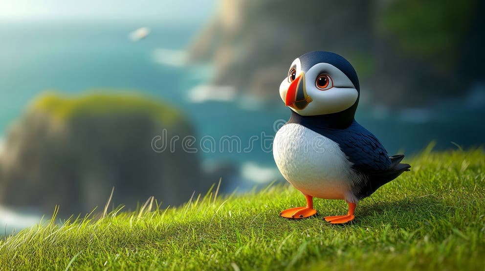 Cartoon Illustration of a Single Atlantic Puffin in 3D Stock ...