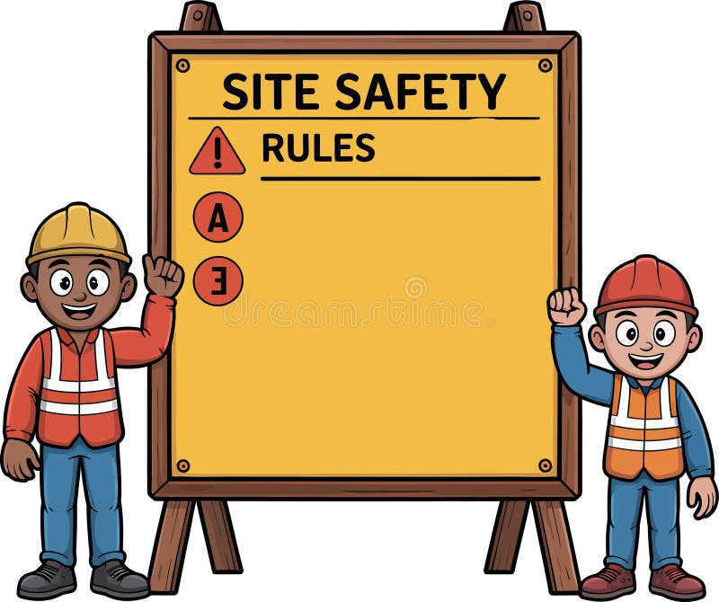 Site Safety Rules Cartoon Illustration with Construction Workers and ...