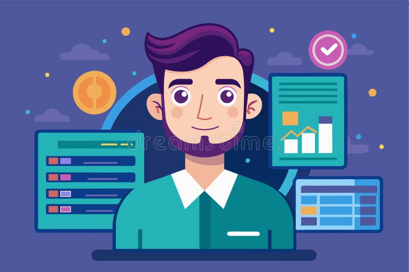 A Cartoon Illustration of a Smiling Man with Customizable Private Data ...