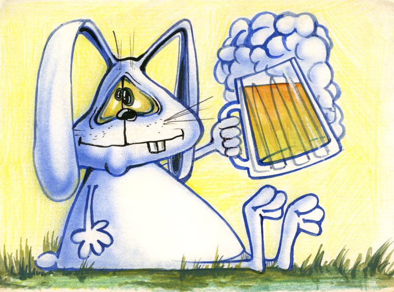 Cartoon Illustration of Smiling Rabbit with a Beer Stock Illustration ...