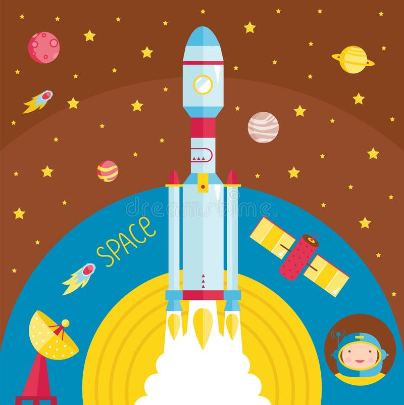 Cartoon Illustration about Space. Stock Vector - Illustration of ...