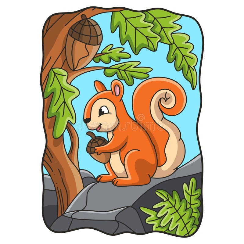 Cartoon Illustration Squirrel Eating Stock Illustration - Illustration ...