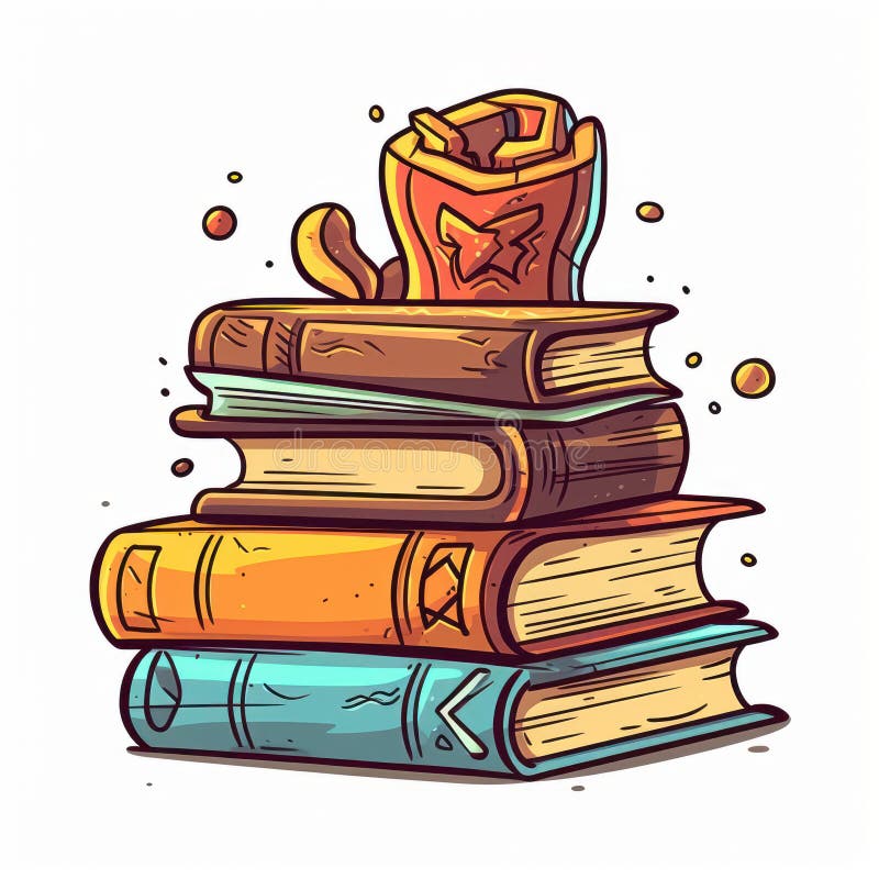 A Cartoon Illustration of a Stack of Books. Stock Illustration ...