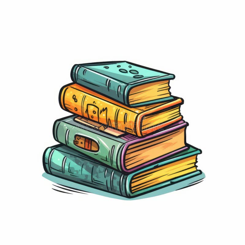 A Cartoon Illustration of a Stack of Books. Stock Illustration ...