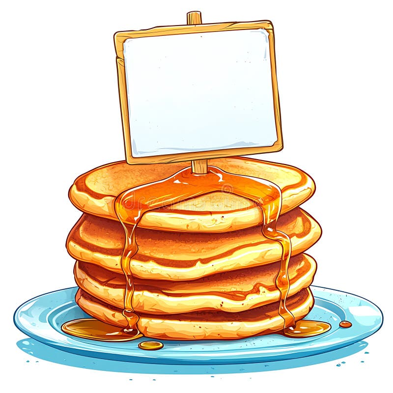 Cartoon Illustration of a Stack of Pancakes with Sign Stock ...