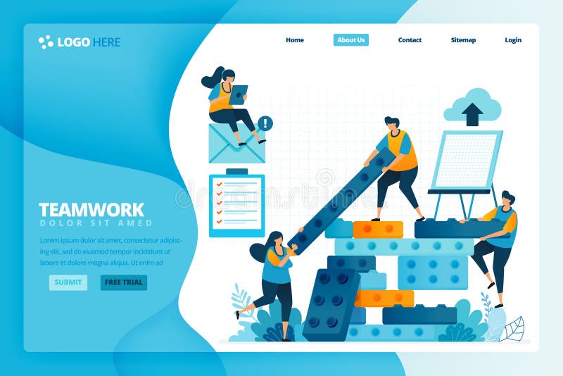 Cartoon Illustration of Teamwork and Collaboration in Improving Company ...