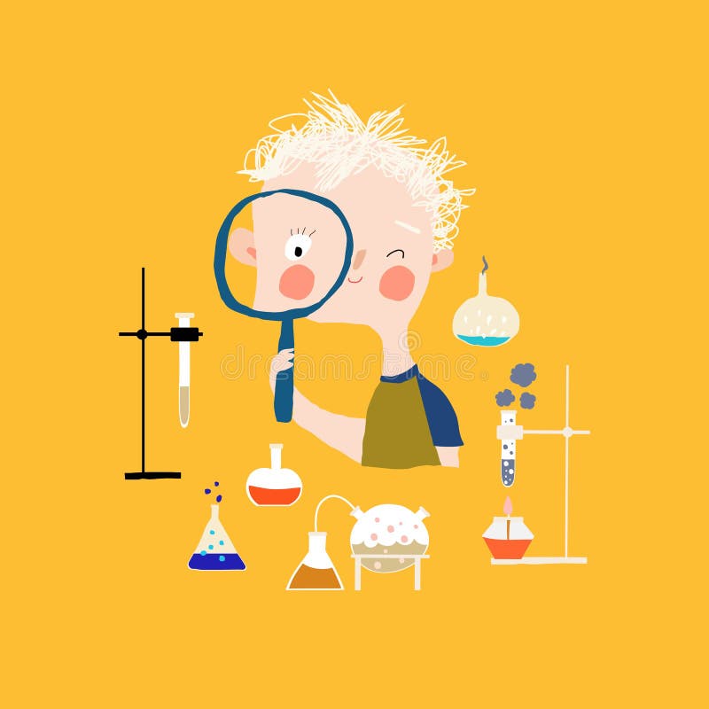 Cartoon Illustration of a Student Holding a Magnifying Glass Stock ...