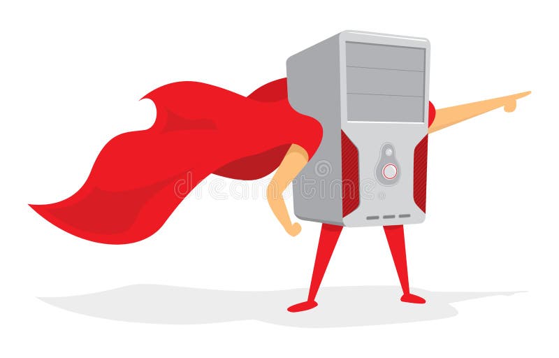 Computer Super Hero with Cape Stock Vector - Illustration of unit ...