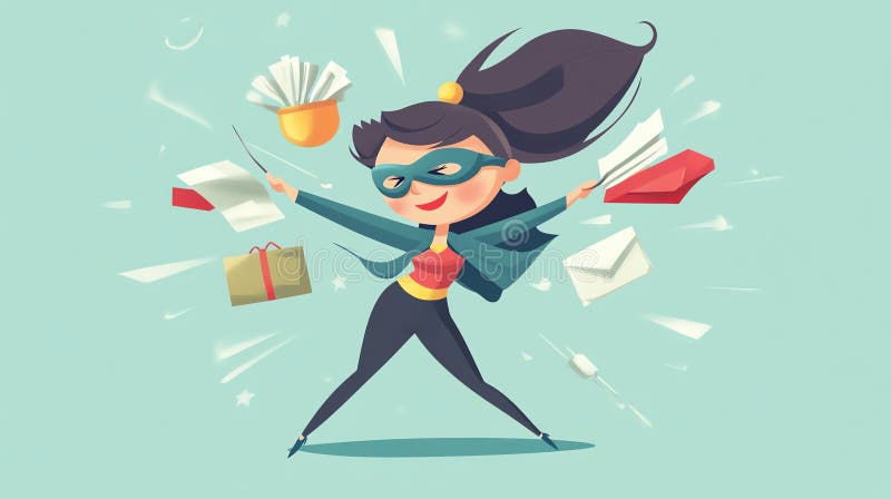 Cartoon Illustration of a Superhero Mom Juggling Various Tasks ...