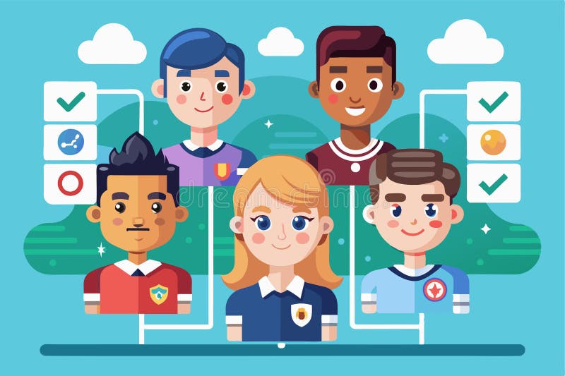 Cartoon Illustration of a Team with Customizable Avatars, Selecting ...
