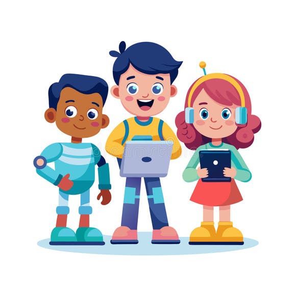 Diverse Children Learning Coding and Technology with Laptop, Tablet ...