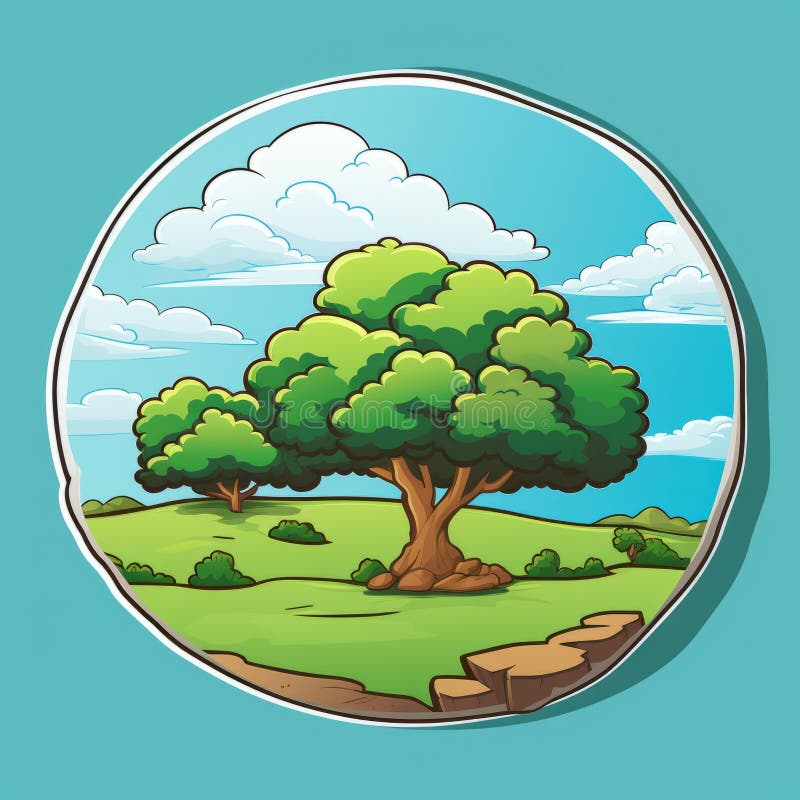 Cartoon Illustration of a Tree in a Field Stock Illustration ...