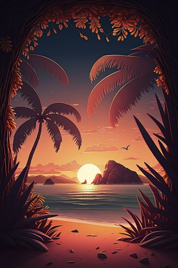 Cartoon Illustration, Tropical Landscape, Ai Generative Stock ...