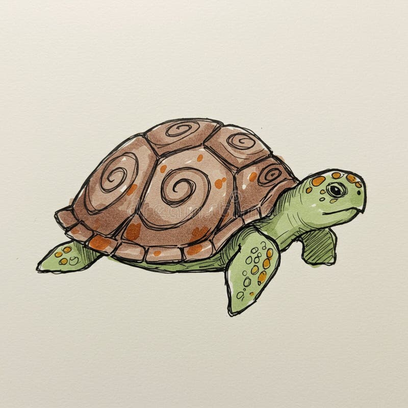 Cartoon Illustration of a Turtle with a Distinctive Brown Shell ...