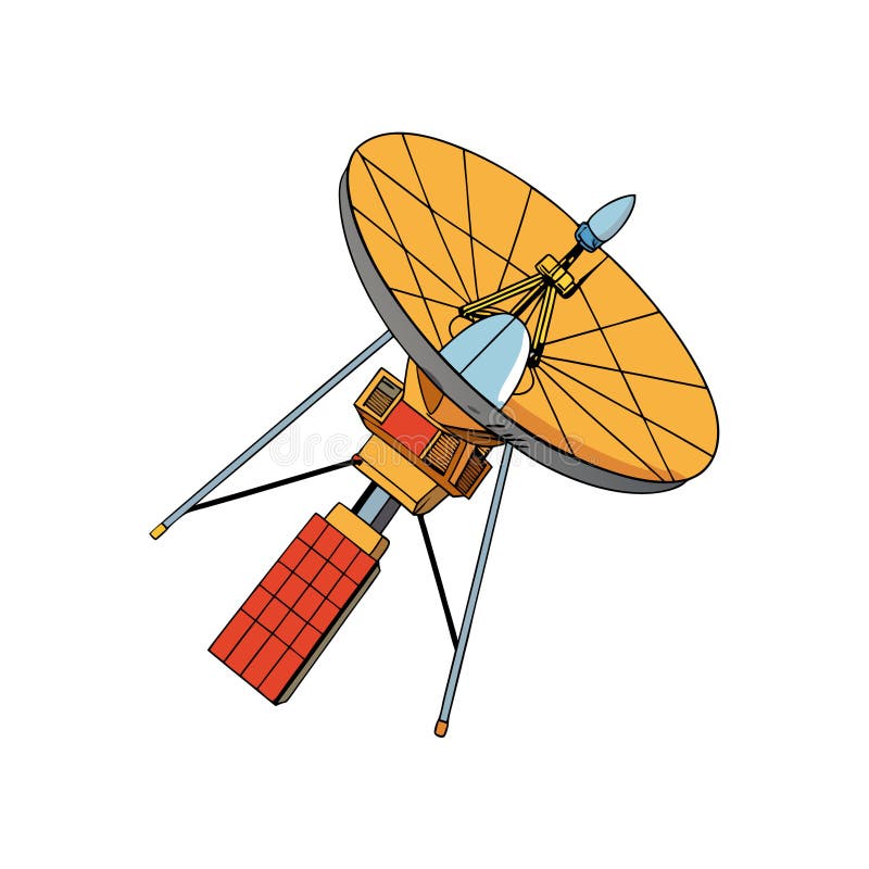 Cartoon Illustration of a Vintage Satellite Communication System Stock ...